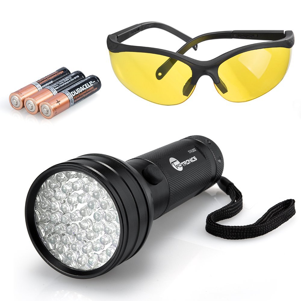 LINTERNA ULTRAVIOLETA UV 51 LEDS,GAFAS DE PROTECCIÓN Y BATERIAS - Lixe ...